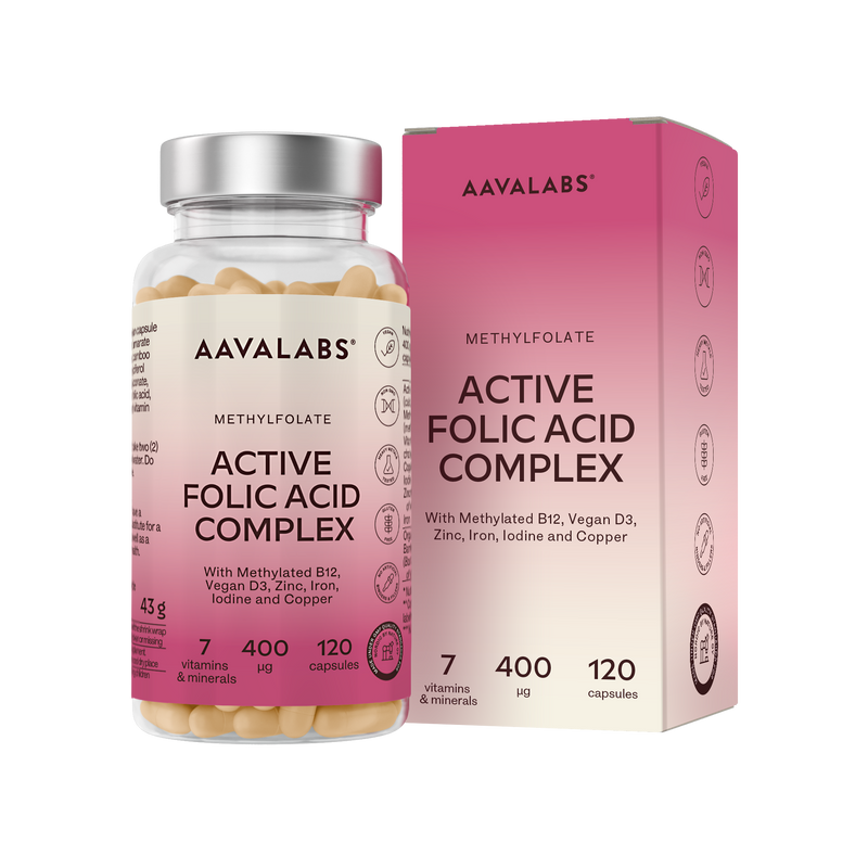 Folic Acid Complex with B12, Vegan D3, Zinc | AAVALABS